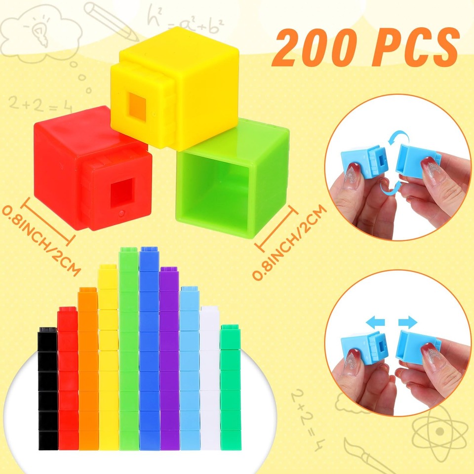 200 Pieces Linking Cubes for Math Counting Cubes, Plastic Counting ...