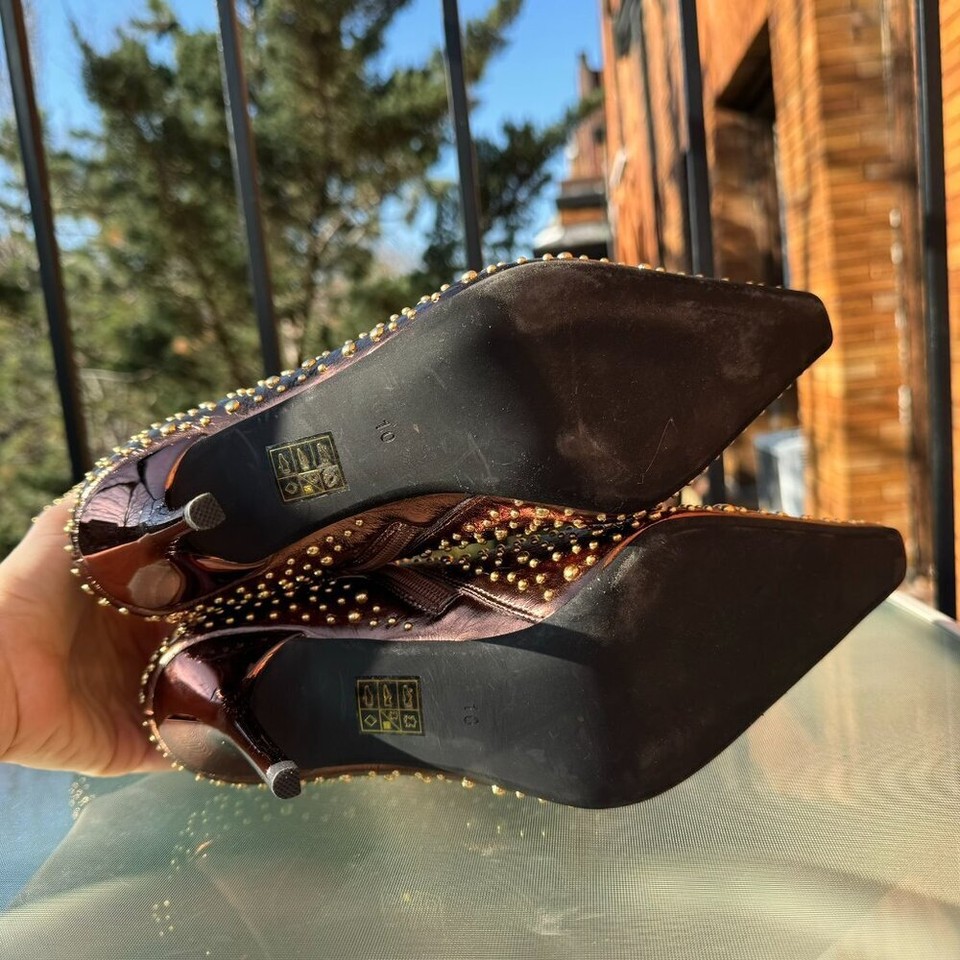 New Jeffrey Campbell Iconic Boots Shoes Gold Bronze Studded Thin Heel ...
