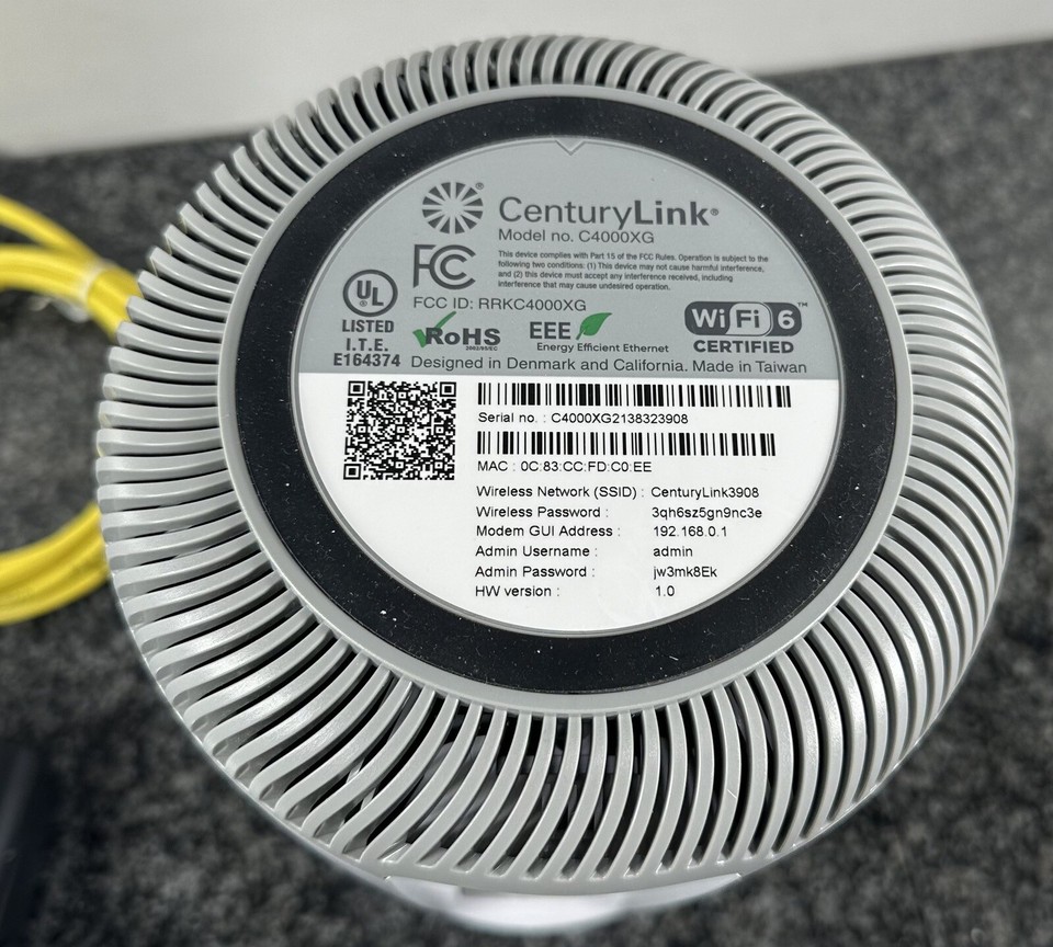 Century Link C4000XG GreenWave Gigabit Fiber Wireless Modem Router ...