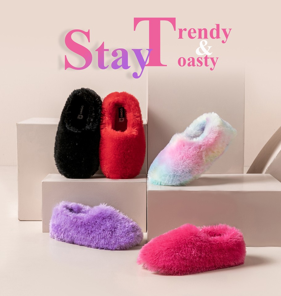 Fuzzy Winter Indoor Slippers for Women, Plush Warm Moccasin Slippers ...