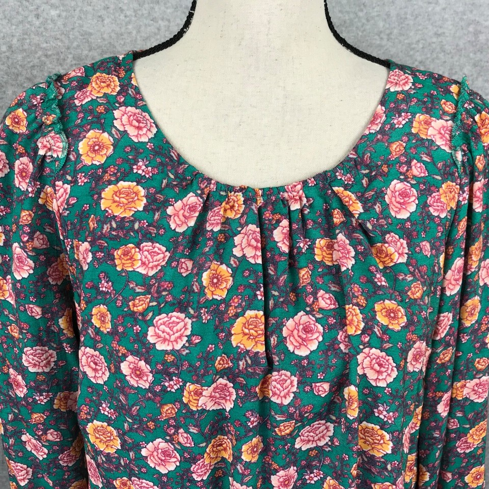 LC Lauren Conrad Floral Tunic Top Blouse Size M 3/4 Sleeve Ruffle ...