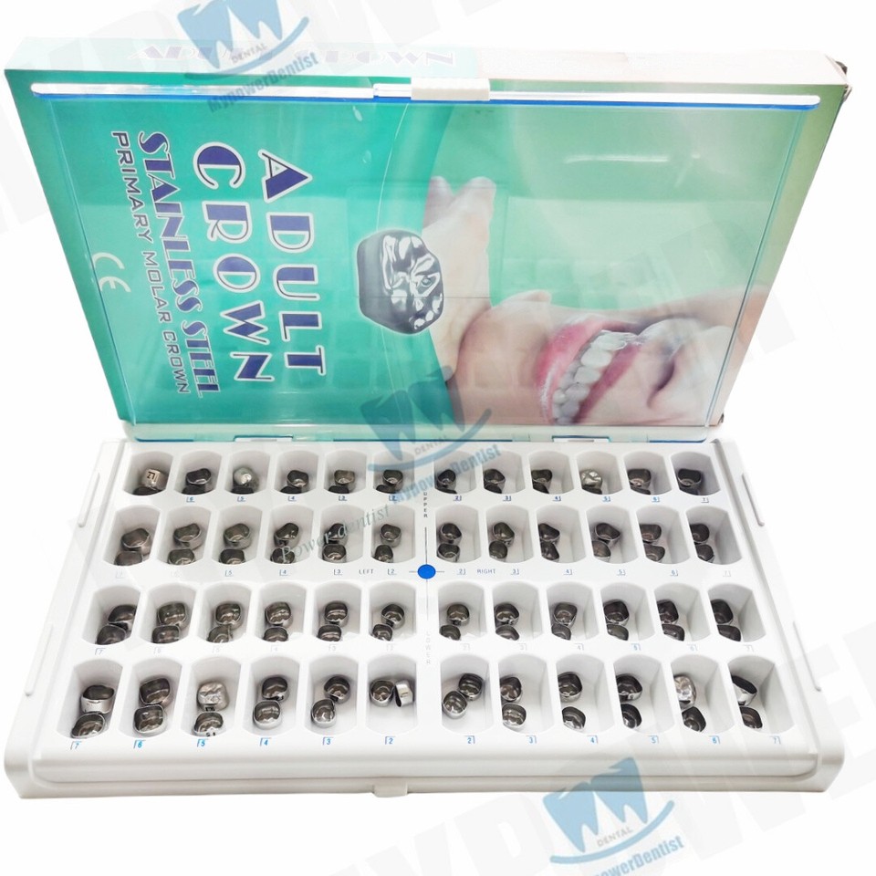 Dental Stainless Steel Permanent Molar Crown-Adult CROWN KIT OF 48/96 ...