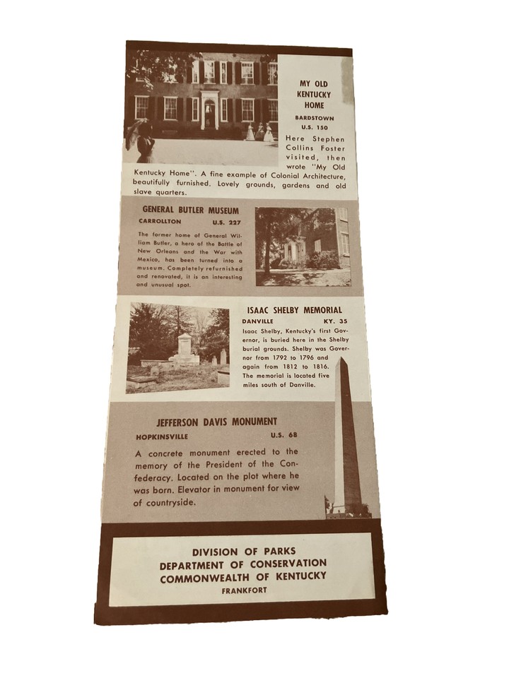 The Shrines of a Great State Kentucky Travel Brochure 1950s Division of ...