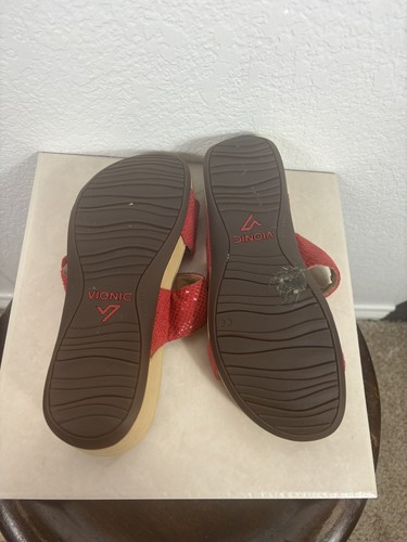 Vionic Pacific Rio Wedge Sandals Women's 9 Red Lizard Print Platform ...