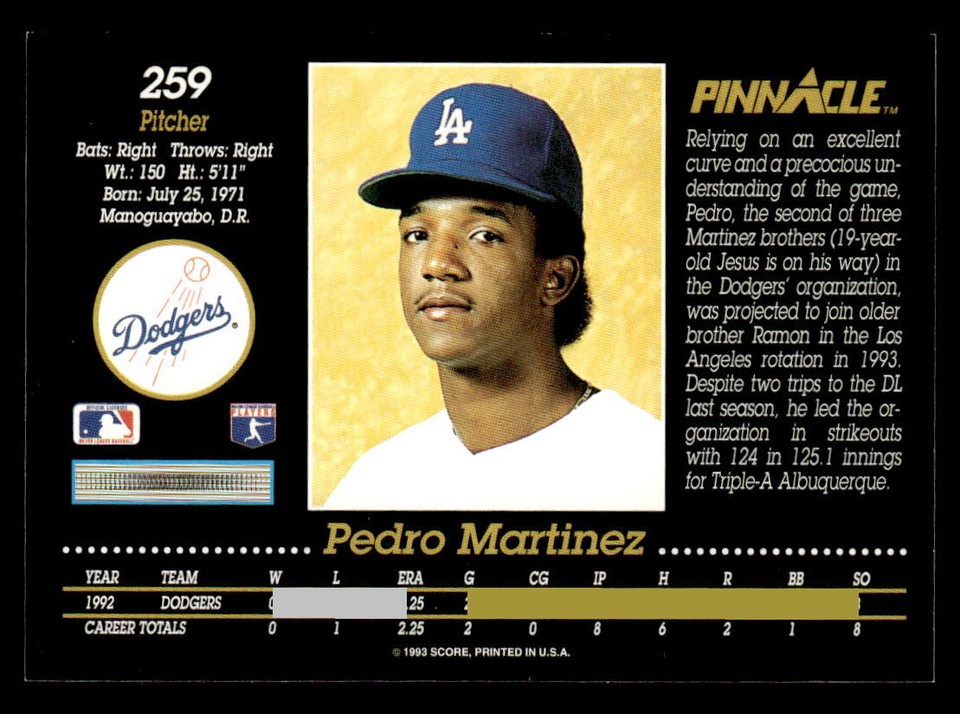 Pedro Martinez 1993 Pinnacle Card #259 Los Angeles Dodgers | eBay