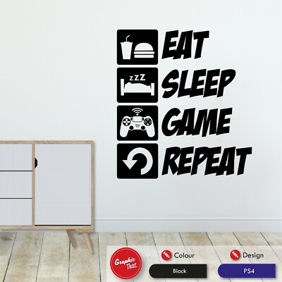 Eat Sleep Repeat Wall Art Sticker PS4 XBOX Gaming Gamer Boys Girls Bedroom Decal | eBay UK
