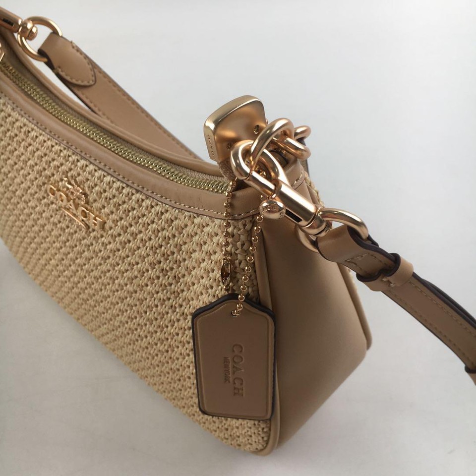 COACH CR350 Teri 2way Shoulder Bag Straw Leather Latte Multi outlet New ...