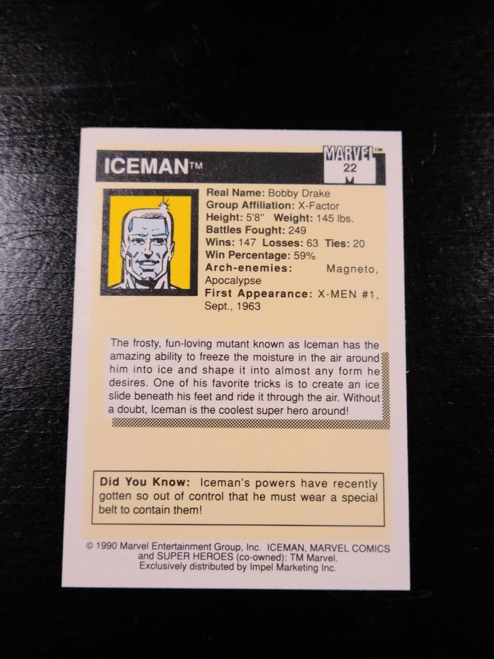 1990 Impel Marvel Universe Iceman Rookie Trading Card! #22 Read | eBay