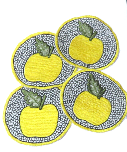 SET OF 4 ROUND WOVEN RAYON APPLE DESIGN COASTERS | eBay