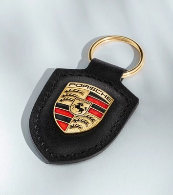 Porsche Leather Key Fob Keyring Keychain Emblem Black Crest Genuine ...