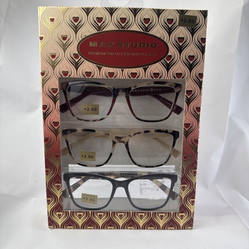 NIB 2.00 Box Set 3 Pairs Max Studio Reading Glasses Readers | eBay
