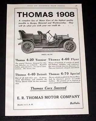 1908 OLD MAGAZINE PRINT AD, THOMAS 4-40 DETROIT TOURING CAR THOMAS CARS ...