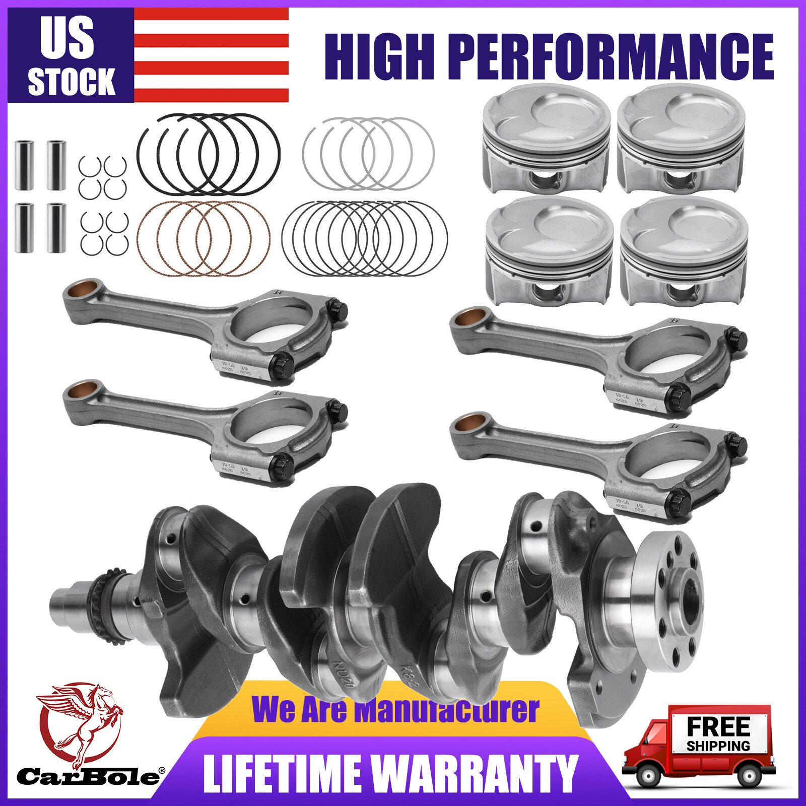 Piston & Rings kit + Connecting Rod + Crankshaft For Hyundai Kia Soul ...