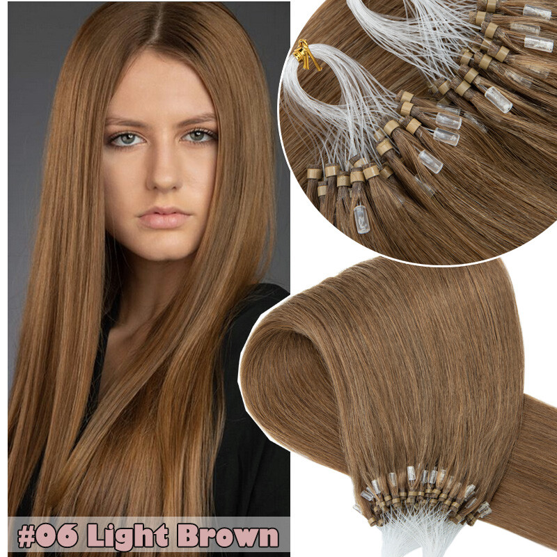 200S Thick Micro Loop Ring Tip Real Human Hair Extensions Micro Beads ...