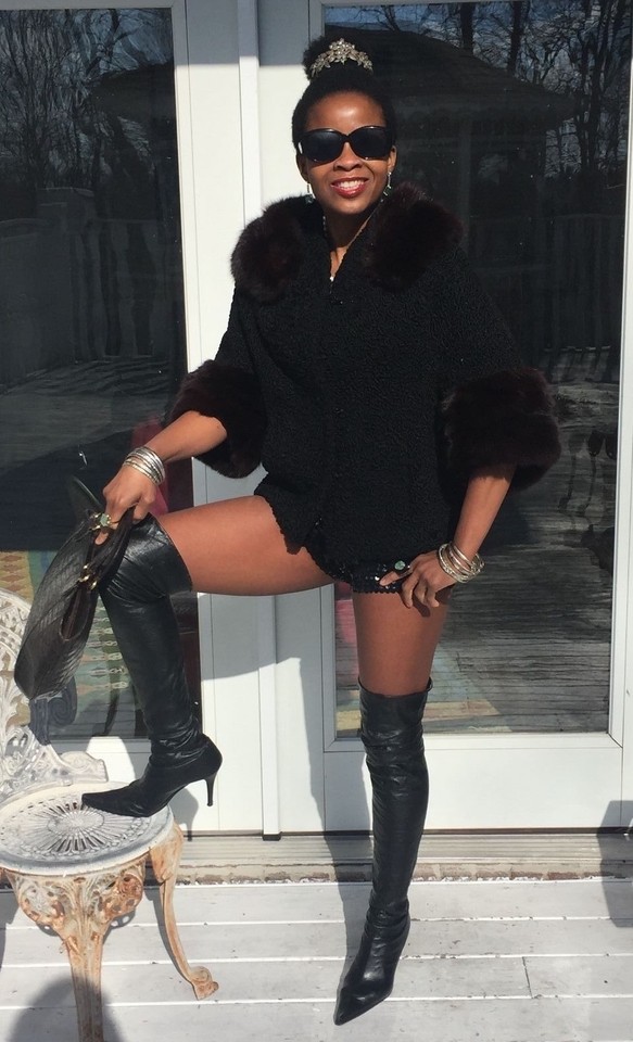 Designer Sable fox fur trim Black Swakara persian lamb fur Coat Jacket ...