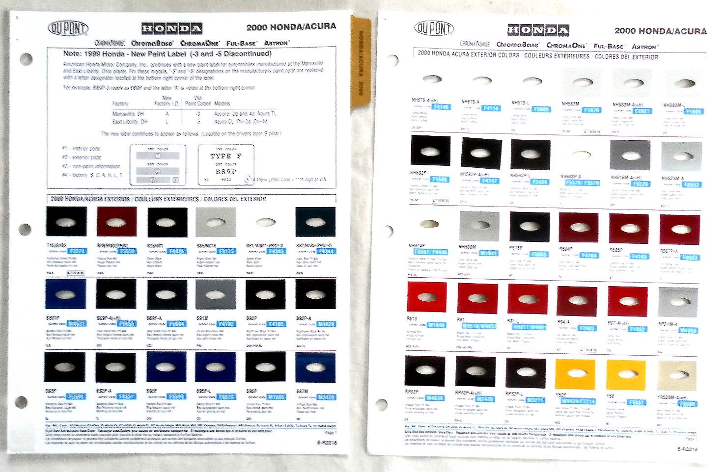 2000 HONDA DUPONT COLOR PAINT CHIP CHARTS ALL MODELS ORIGINAL | eBay