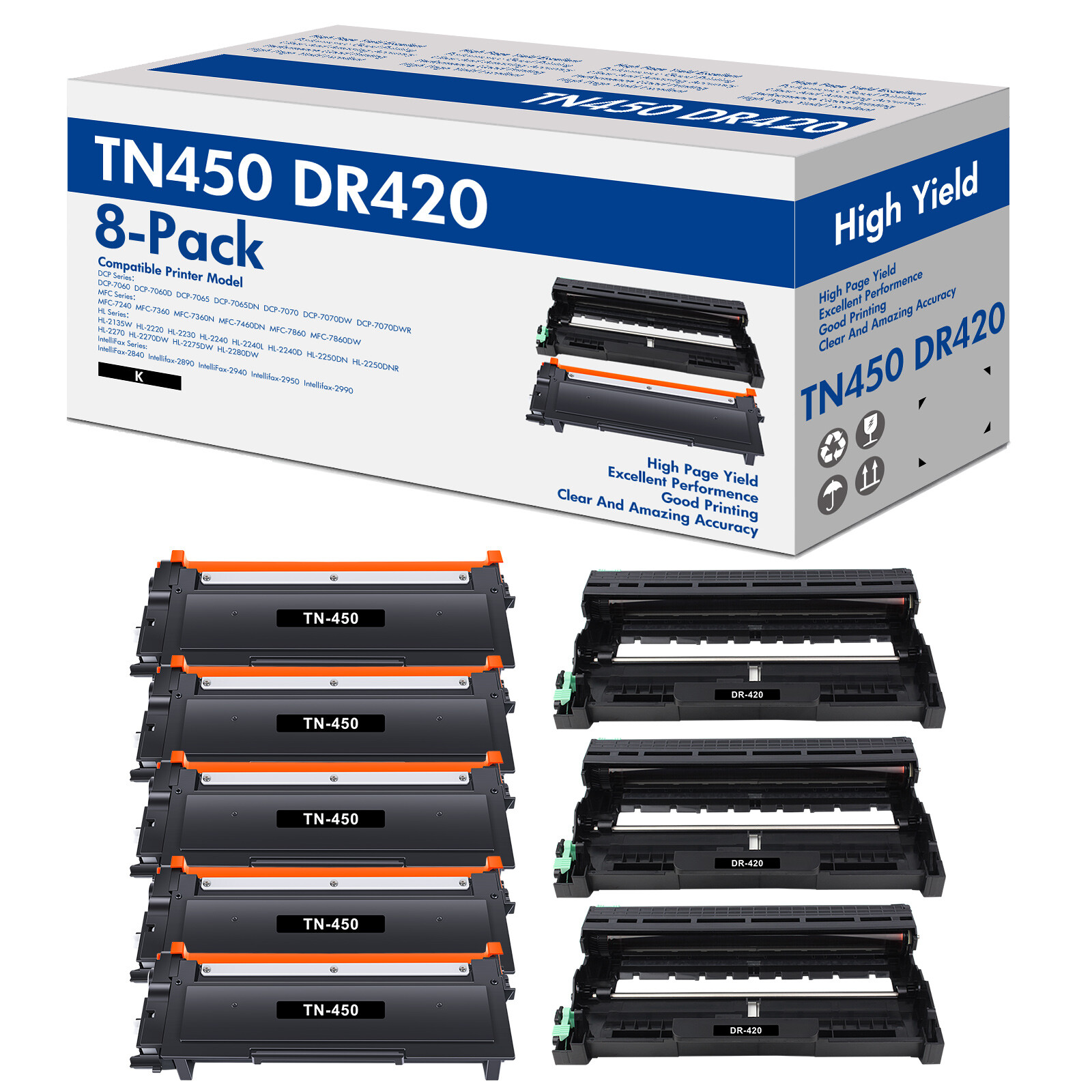5 TN450 Toner 3 DR420 Drum Unit for Brother HL-2130 HL-2240 HL-2280DW ...