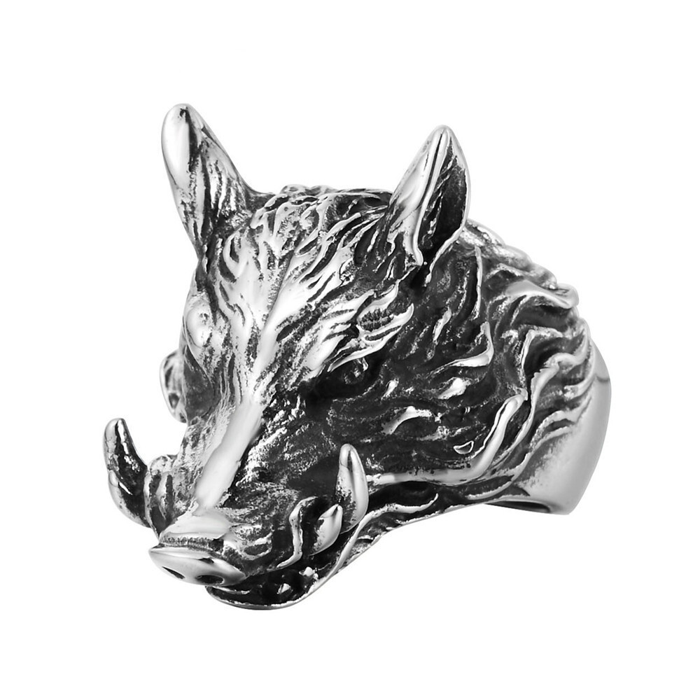 Mens Animal Rings Stainless Steel Dragon Tiger Wolf Wild Boar Punk ...