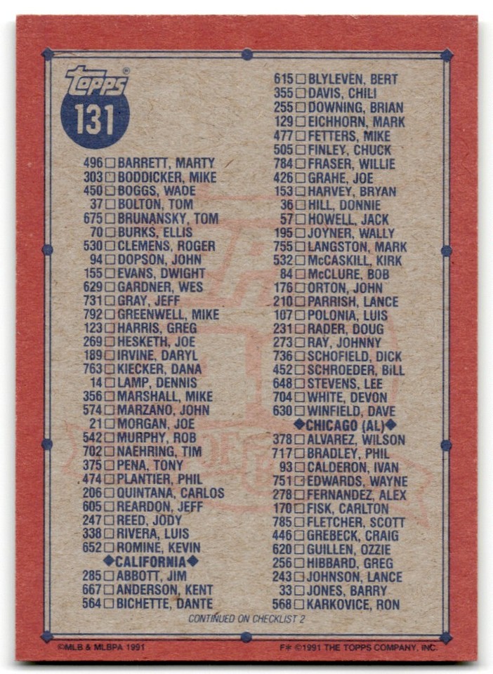 1991 Topps Checklist 1 #131 | eBay