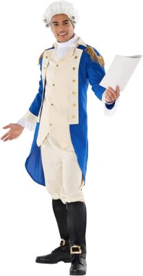 Men`s George Washington Costume + Wig Adult Colonial President Outfit ...