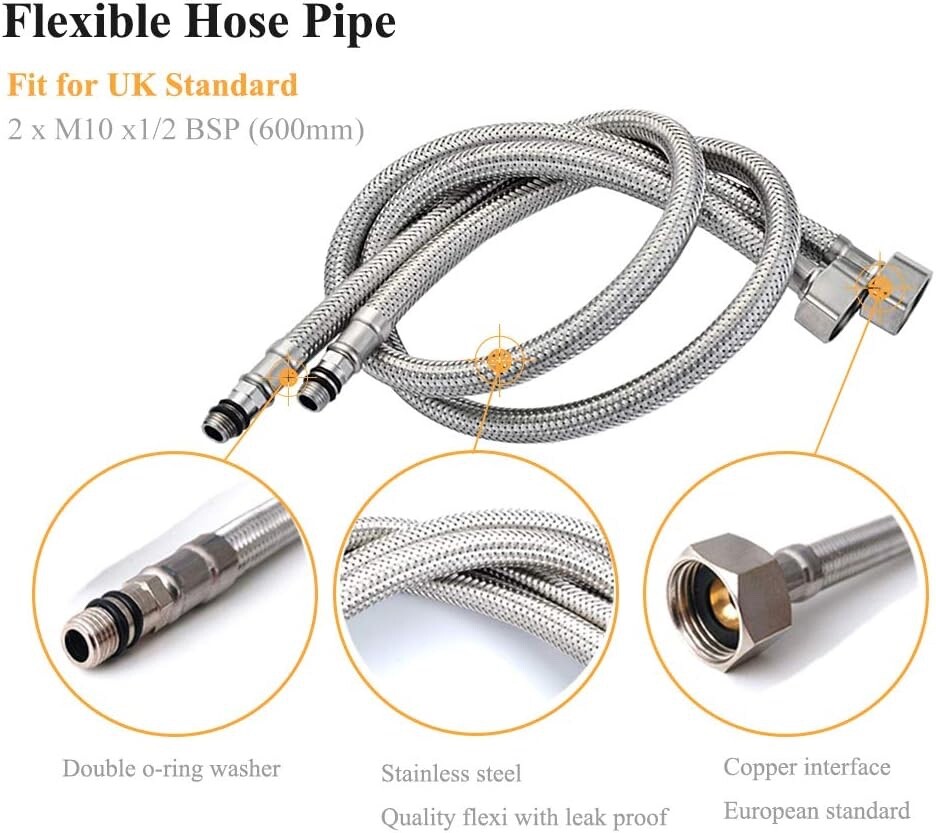 2 Pack Kitchen Basin Monobloc Mixer Tap Connectors Flexi Pipes Tails M10 x1/2 | eBay UK
