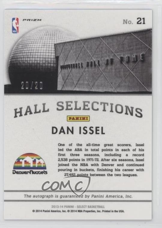 2013 Panini Select Hall Selections Signatures Blue Prizm /20 Dan Issel ...