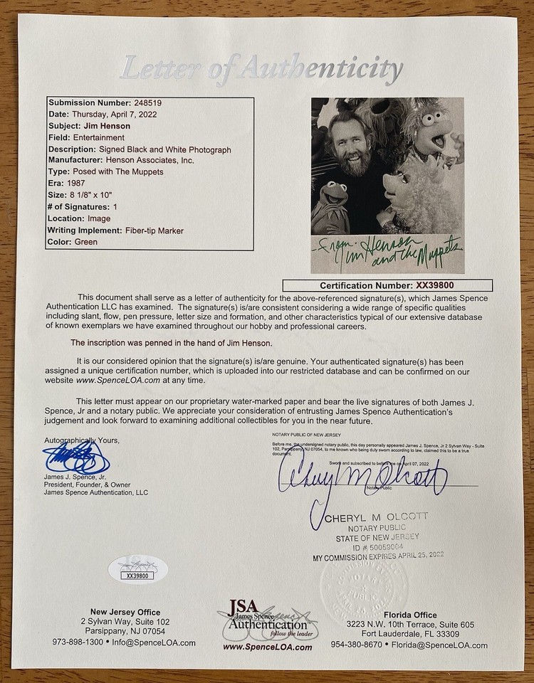 Jim Henson Signed Autographed 8x10 Photo Full JSA Letter Muppets 3 | eBay