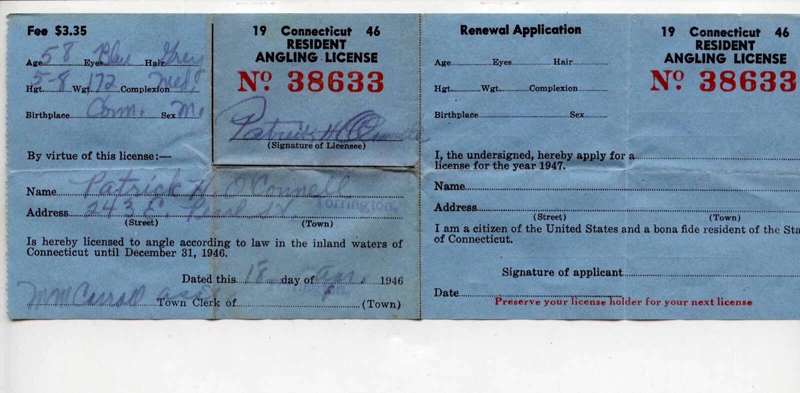 1946 Connecticut Fishing License, Torrington | eBay