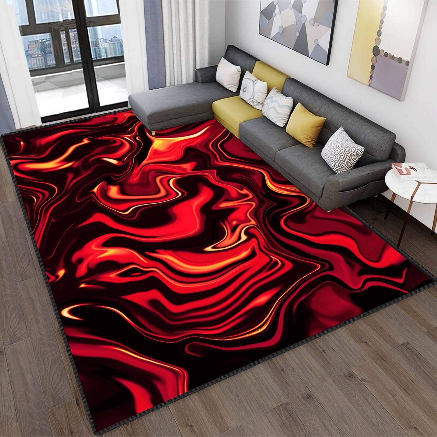 Modern Abstract Red Marble Area Rugs for Living Room Kitchen Bedroom ...