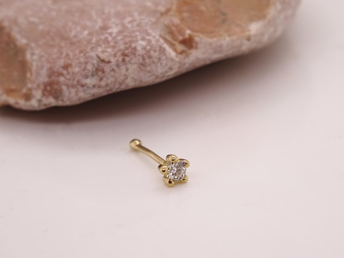 1.5mm Round Natural Diamond GH SI Solitaire Daily Wear Nose Pin 14k ...