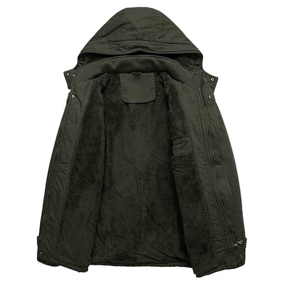 Men's Winter Casual Thicken Fleece Multi-Pocket Outwear Bomber Jacket ...