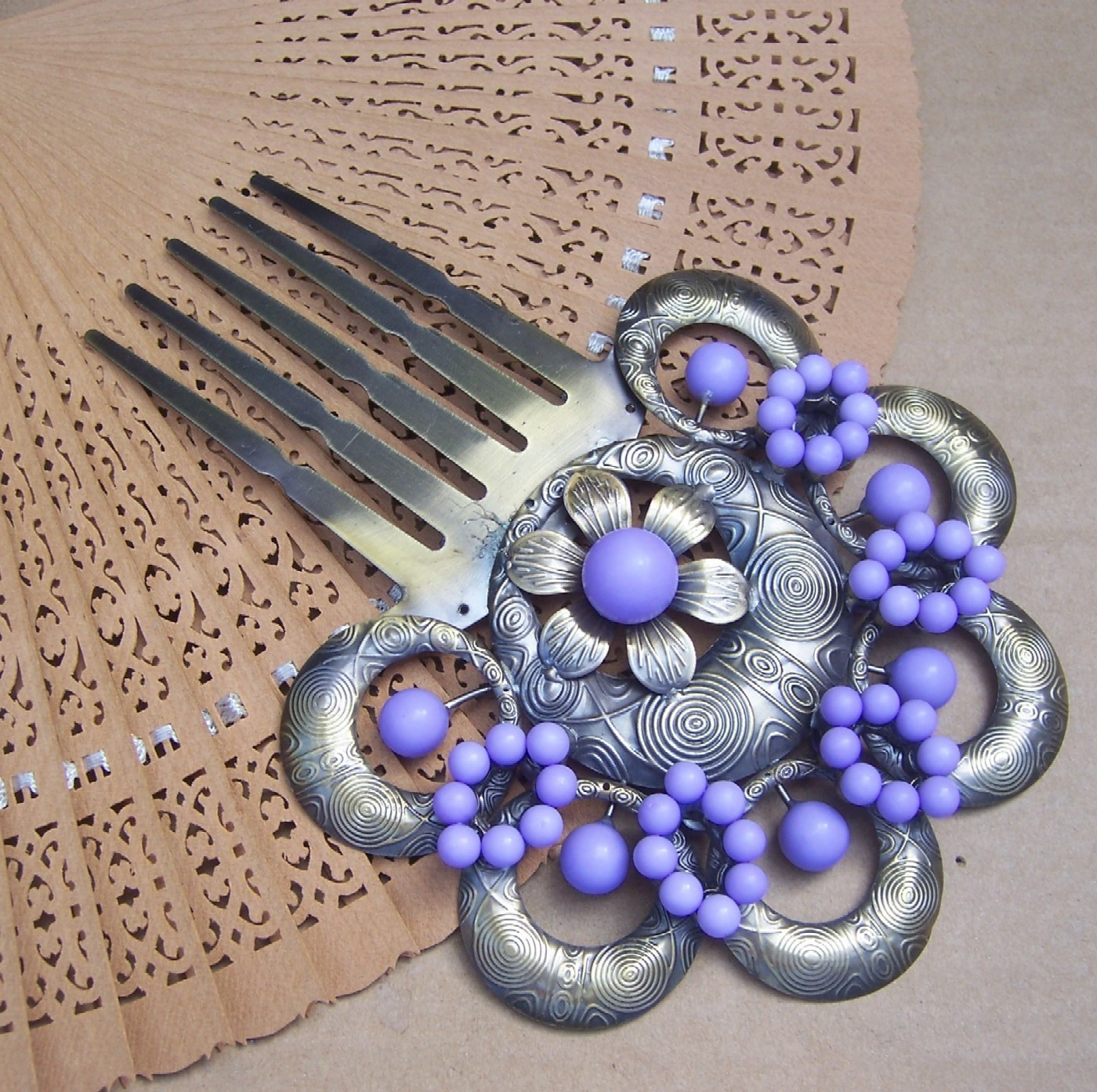 Hair comb peineta Spanish mantilla style hair accessory mauve ceramic ...