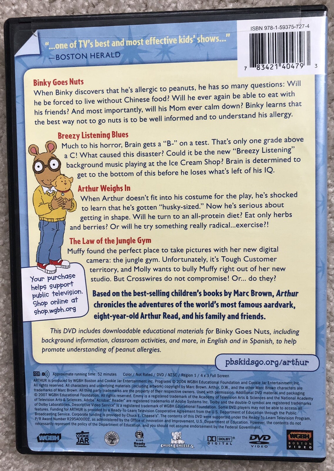 PBS Kids Arthur Binky Goes Nuts DVD Peanut Allergy, Brain, Kids Cartoon ...