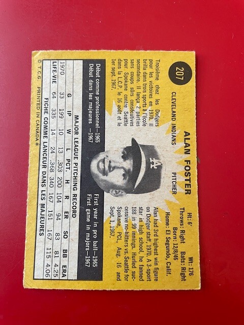 1971 O-Pee-Chee baseball OPC #207 Alan Foster - Cleveland Indians | eBay