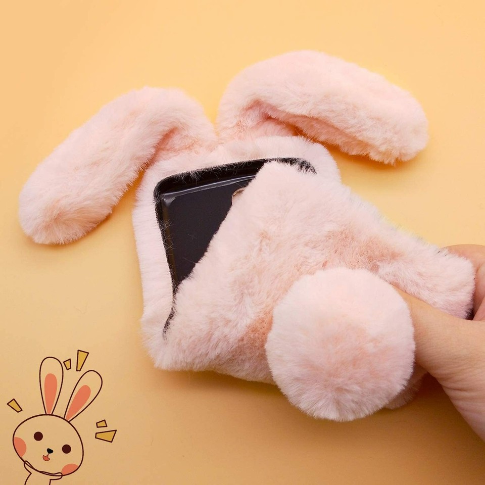 For Google Samsung Soft Phone Case Cute Bunny Rabbit Fur Plush Fuzzy ...