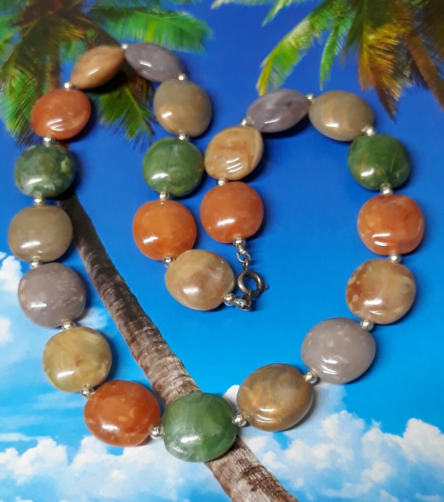 Vintage Earthtone Disk Shaped Lucite Bead Necklace - Gem