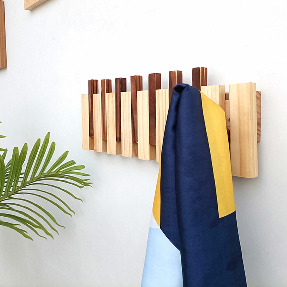 Wood Coat Rack Hanger W/ Flip - Down Hooks Wall Mounted Clothes Rack ...