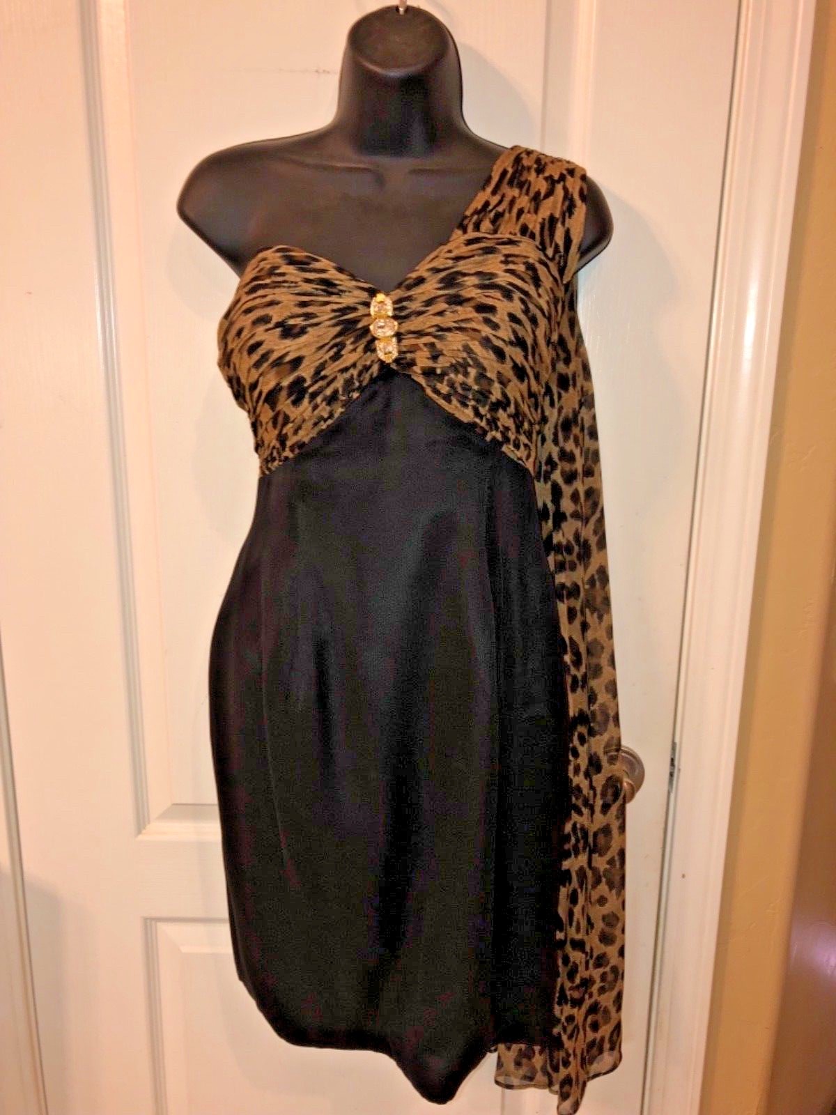 VINTAGE BARACCI HAUTE COUTURE BLACK LEOPARD COCKTAIL DRESS W/ PIN ...