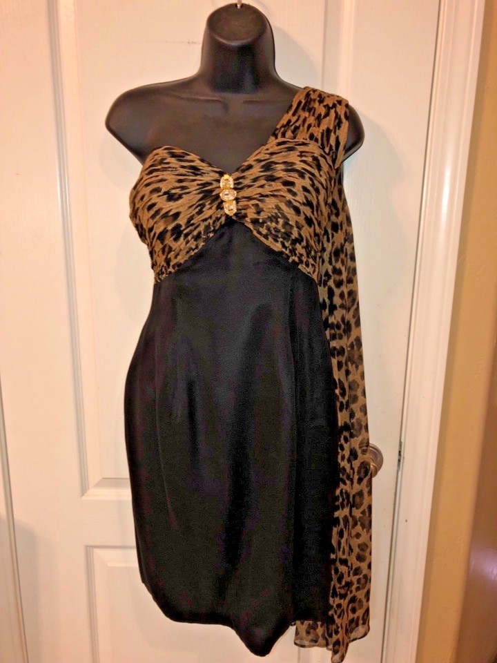 VINTAGE BARACCI HAUTE COUTURE BLACK LEOPARD COCKTAIL DRESS W/ PIN ...