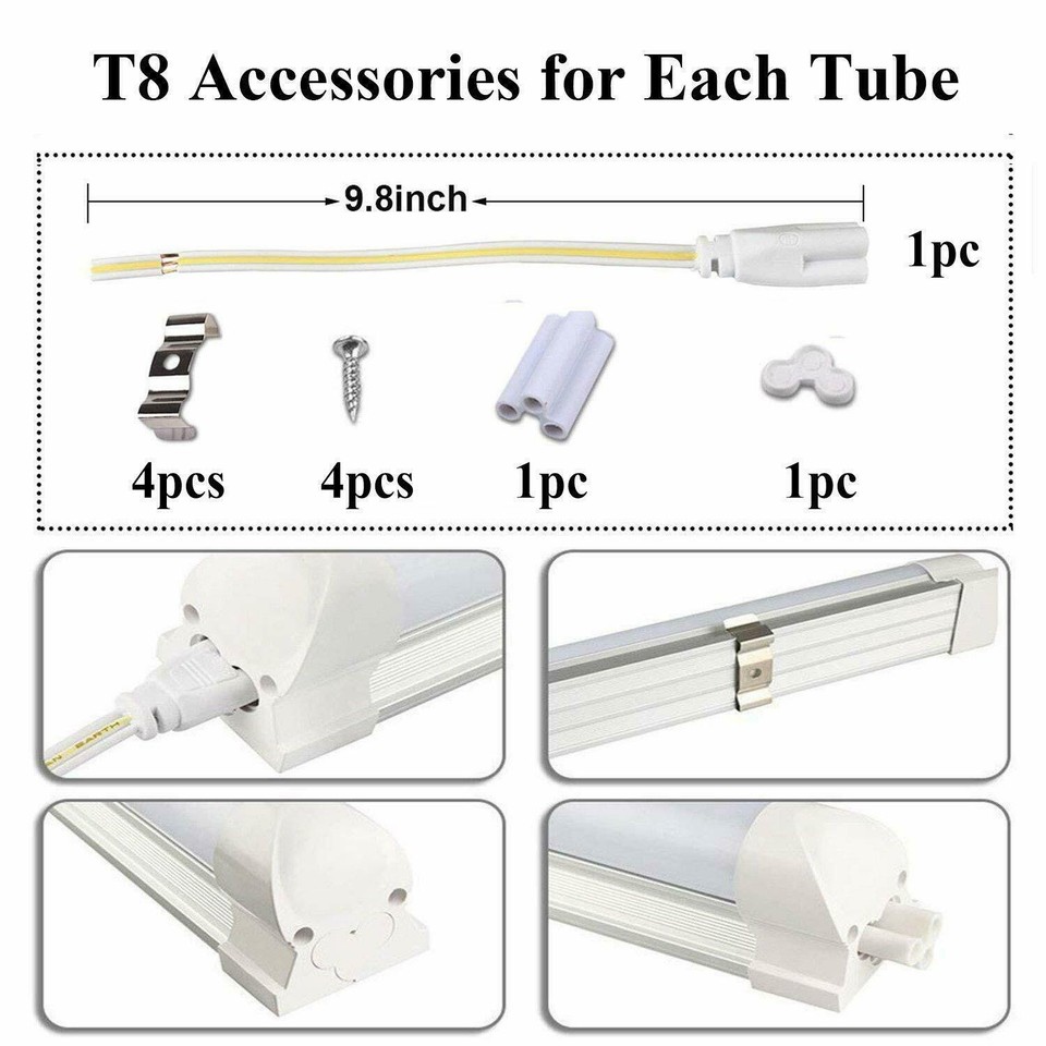 4 Pack 2FT LED Tube Light Fixture T8 Integrated 14W Milky Lens Flat ...