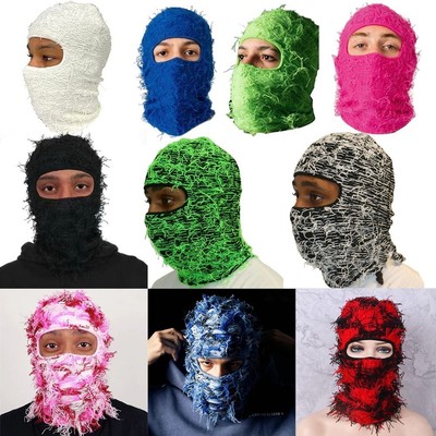 Halloween Knitted Fuzzy Ski Mask Full Face Balaclava Distressed Fleece ...