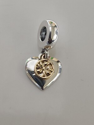 AUTHENTIC PANDORA TWO-TONE FAMILY TREE & HEART DANGLE CHARM #799366C00 ...