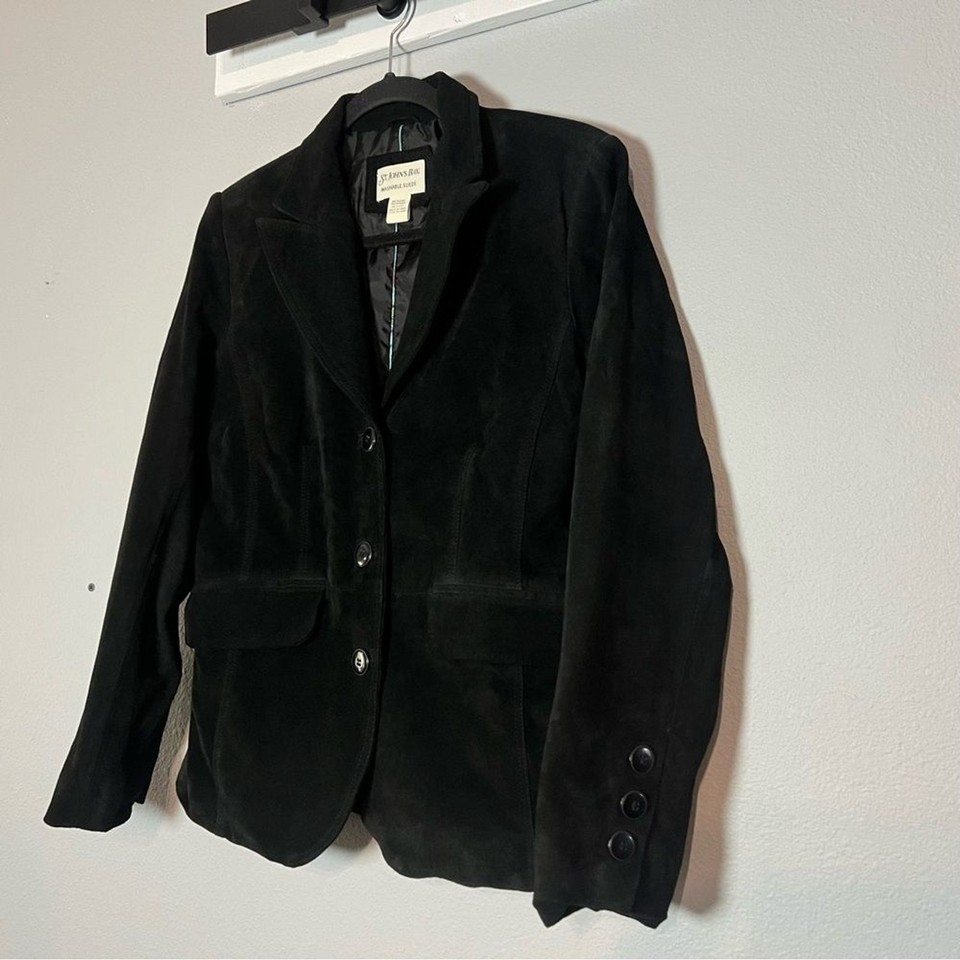 St. John's Bay Washable Suede Blazer Jacket Black Button Front Size ...