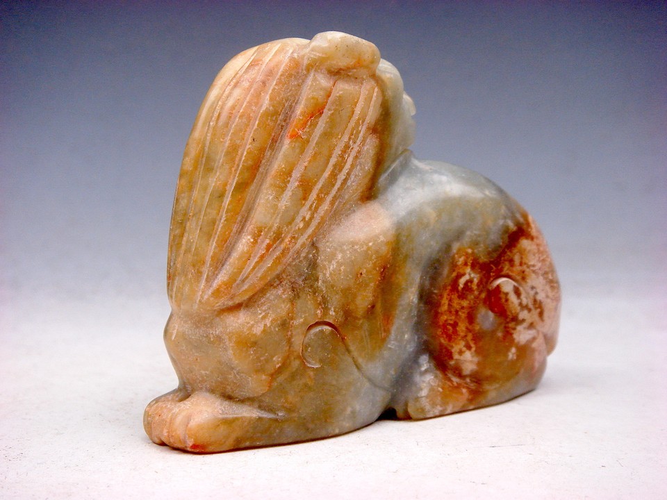 Old Nephrite Jade Stone Carved Sculpture Furious Lion Looking Back ...