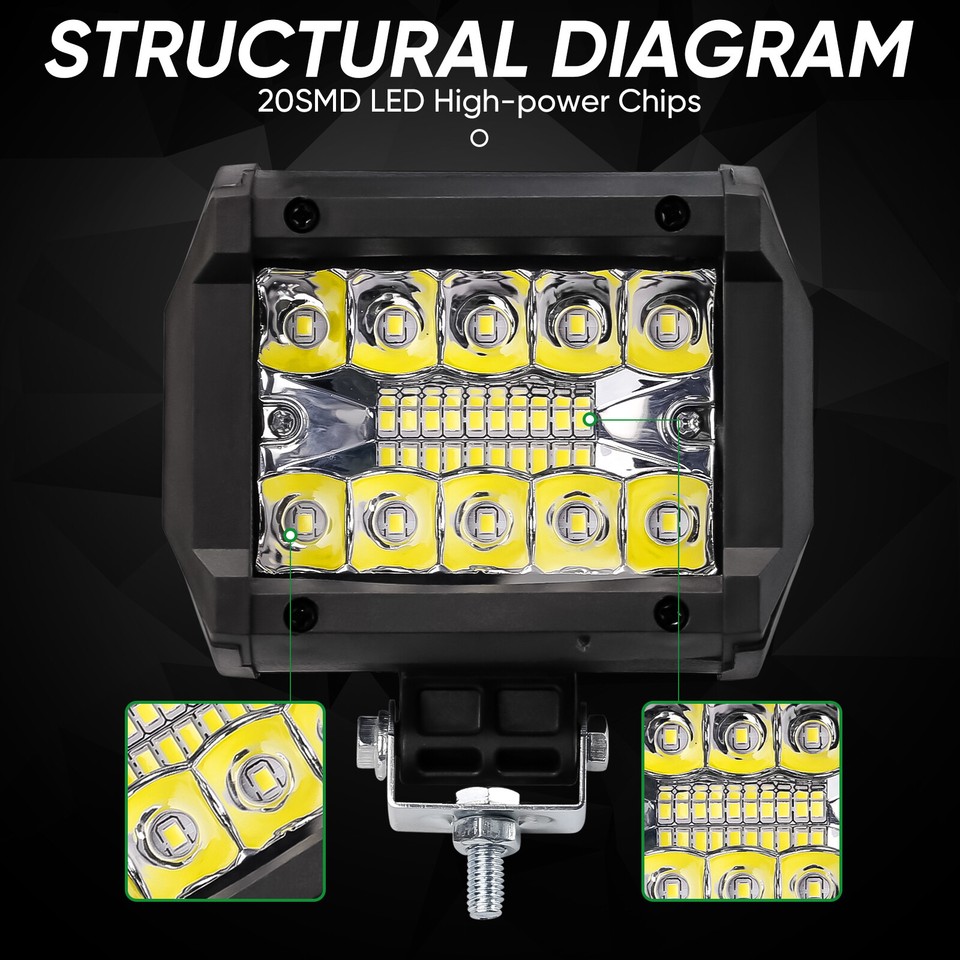 2x4inch 1800W LED Work Light Bar Spot Flood Off Road Truck Reverse Fog ...