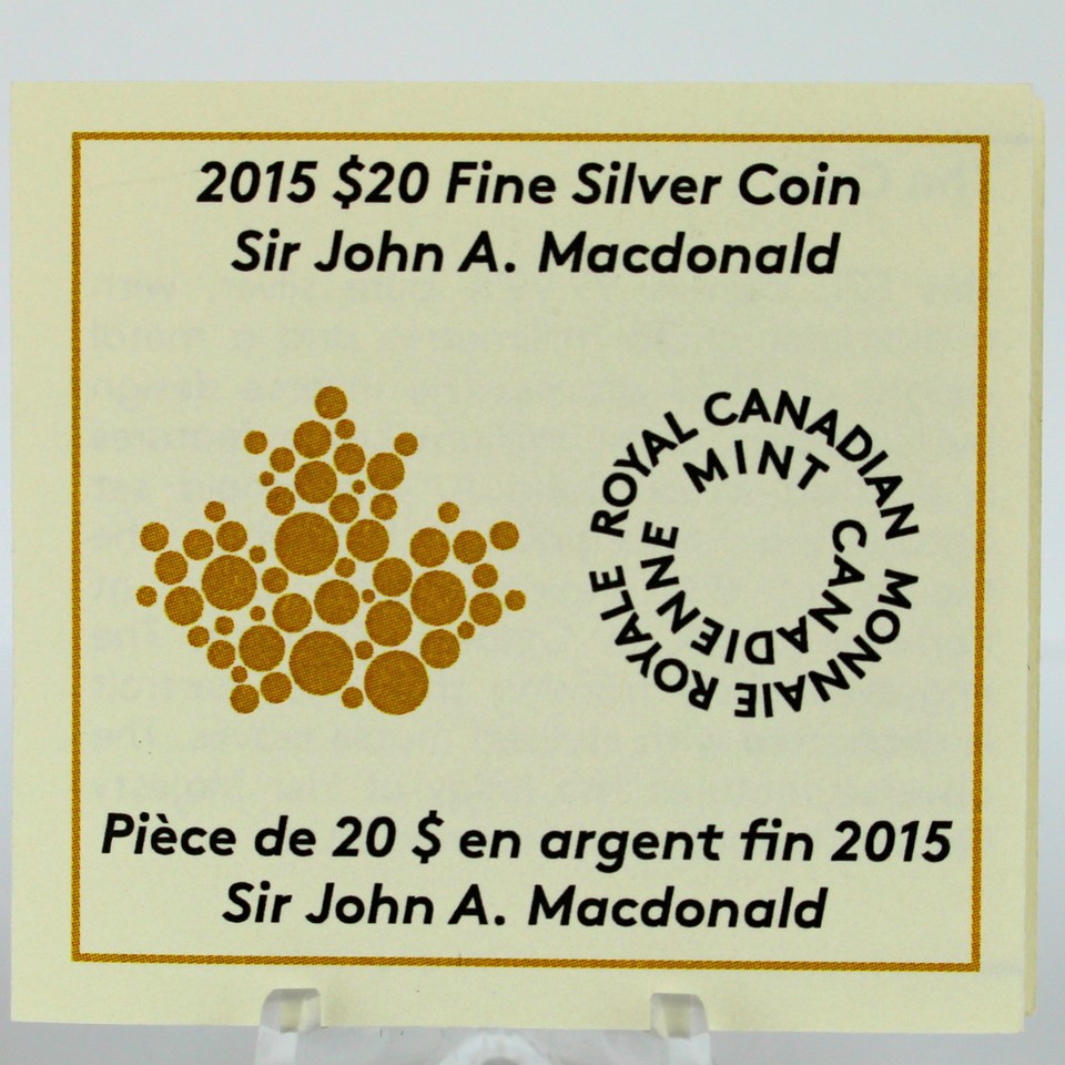 2015 $20 Sir John A. Macdonald 200th Birth Anniversary Pure Silver ...