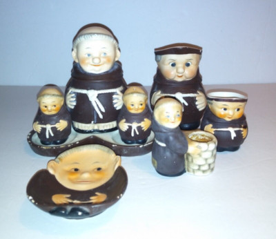 8 Piece Set Vintage Goebel Friar Tuck Condiments Pitchers Spoon Rest W ...