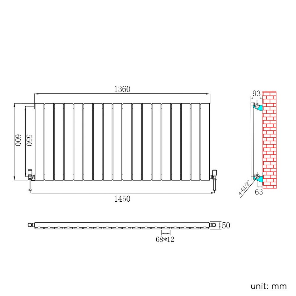Anthracite Designer Radiator 600 Flat Panel Central Heating Horizontal ...