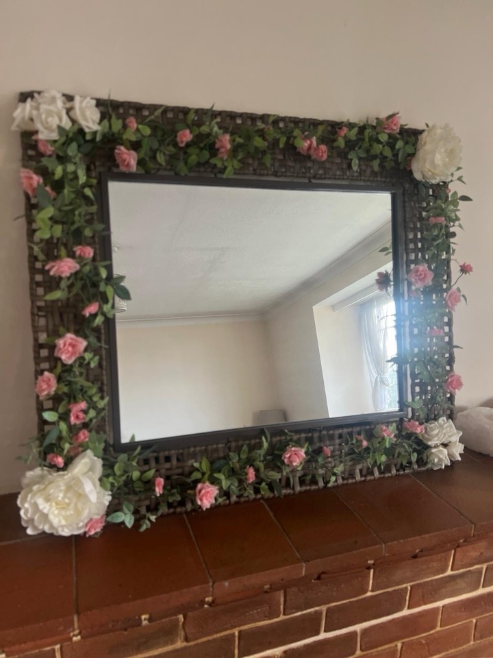 Decorative Wall Mirror with Floral Garland Frame | Rustic Boho | eBay UK