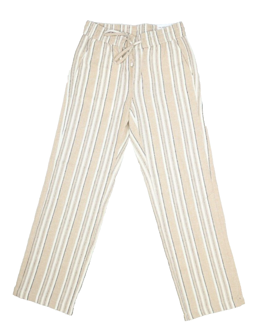 Ann Taylor The Linen Easy Pant High Rise Full Length Striped Tan White ...